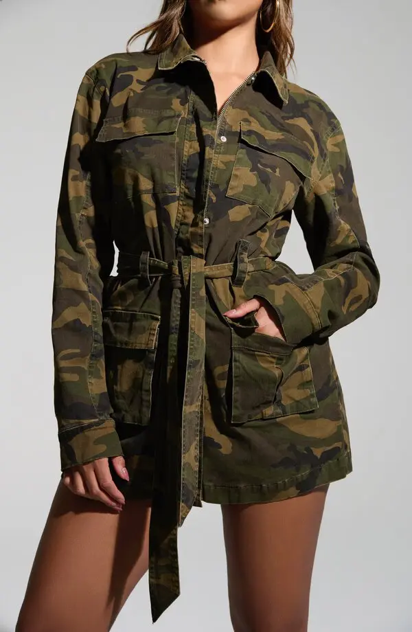 Naked Wardrobe Camo Print Oversize Belted Cargo Jacket
