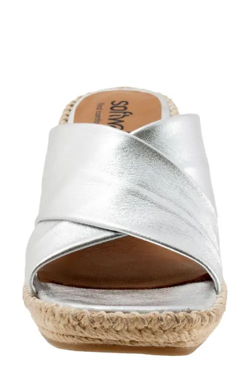 Softwalk Hastings Espadrille Platform Wedge Slide Sandal - Silver Metallic