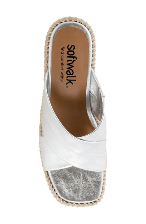 Softwalk Hastings Espadrille Platform Wedge Slide Sandal - Silver Metallic
