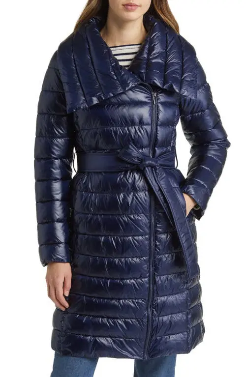 Via Spiga Asymmetrical Zip Front Puffer - Navy