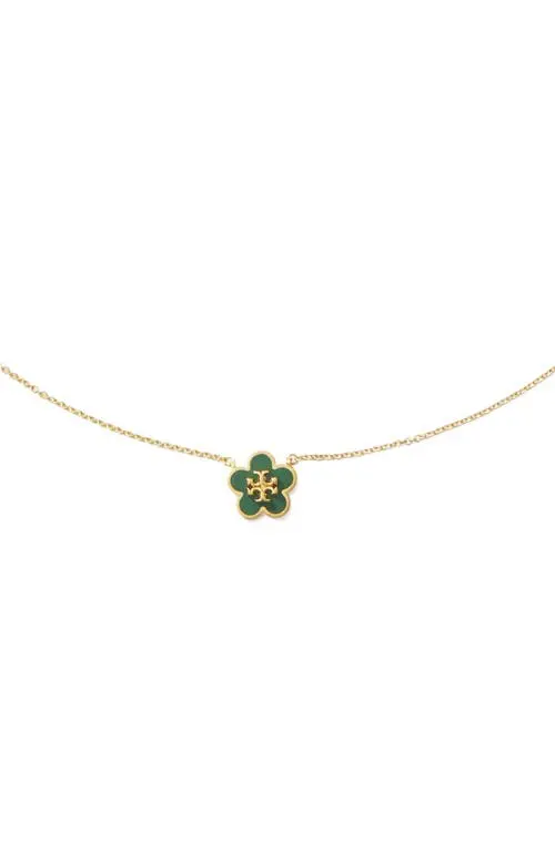 Tory Burch Forget Me Not Enamel Pendant Necklace - Tory Gold/dark Kale