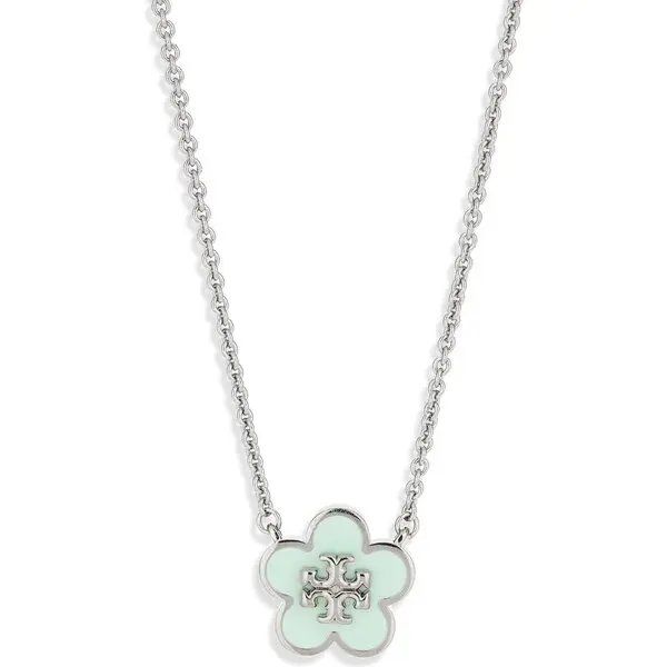 Tory Burch Forget Me Not Enamel Pendant Necklace - Tory Silver/light Green