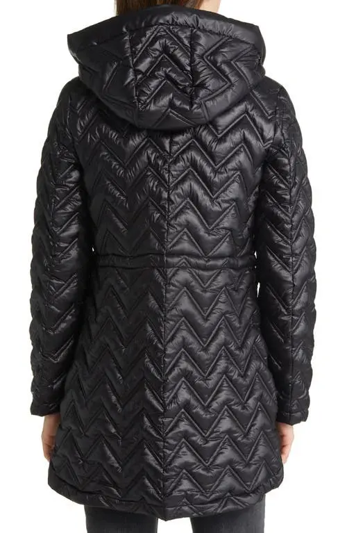 Via Spiga Zigzag Quilt Puffer Jacket - Black