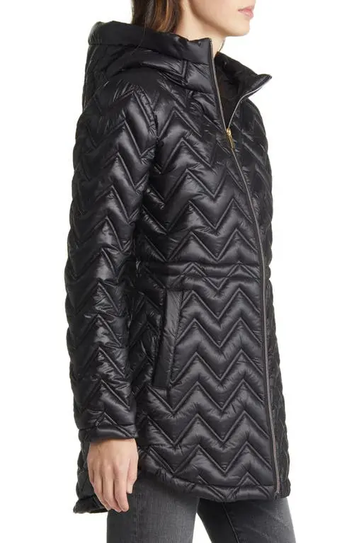 Via Spiga Zigzag Quilt Puffer Jacket - Black
