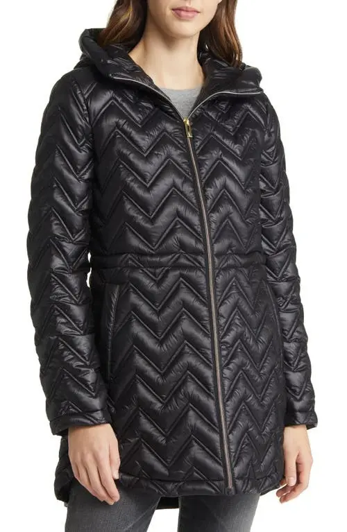 Via Spiga Zigzag Quilt Puffer Jacket - Black
