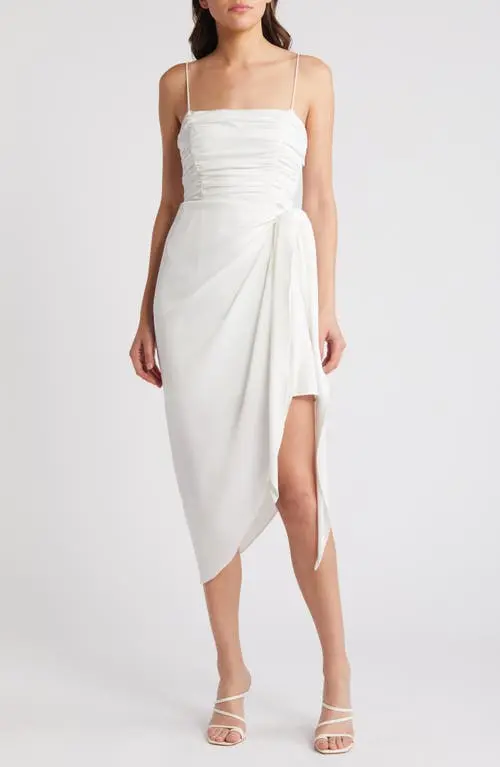 knee length dresses for ladies ASYMMETRIC RUCHED MIDI DRESS – Mariah's Fashion main image 1
