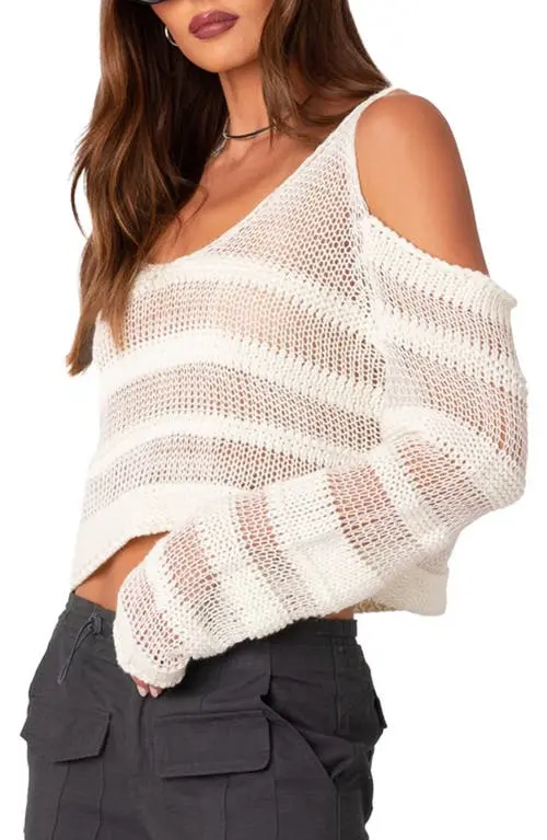 EDIKTED Open Stitch Cold Shoulder Cotton Sweater