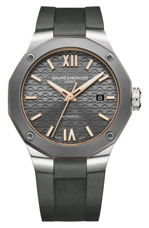 Baume & Mercier Riviera Automatic Rubber Strap Watch - Grey