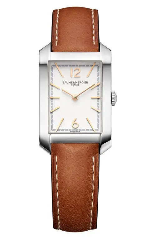 Baume & Mercier Hampton Automatic Leather Strap Watch - Silv