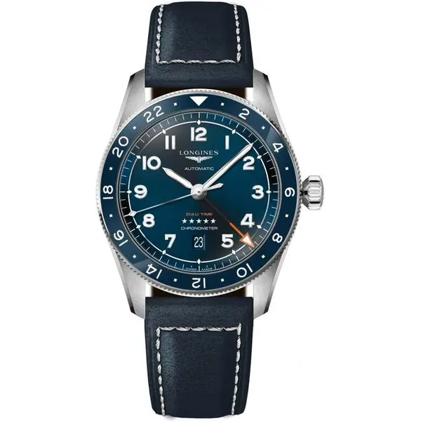 LONGINES Spirit Zulu Time Leather Strap Watch - Blue