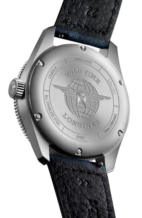 LONGINES Spirit Zulu Time Leather Strap Watch - Blue
