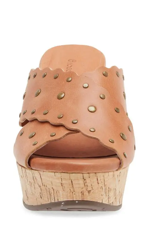 CHOCOLAT BLU Studded Platform Wedge Sandal - Caramel Leather