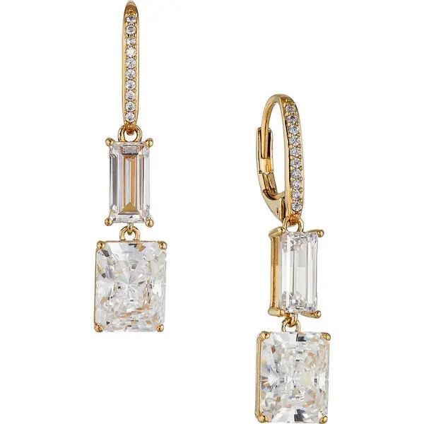Nadri Double Drop Zirconia Earrings - Gold