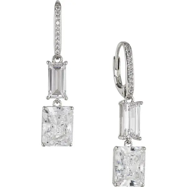 Nadri Double Drop Zirconia Earrings - Rhodium