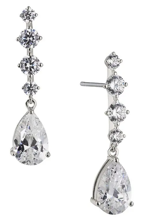 Nadri Teardrop Cubic Zirconia Drop Earrings - Rhodium