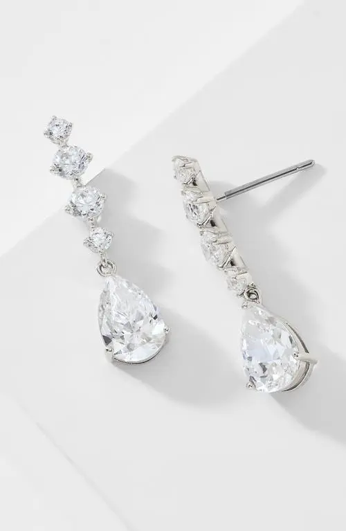 Nadri Teardrop Cubic Zirconia Drop Earrings - Rhodium