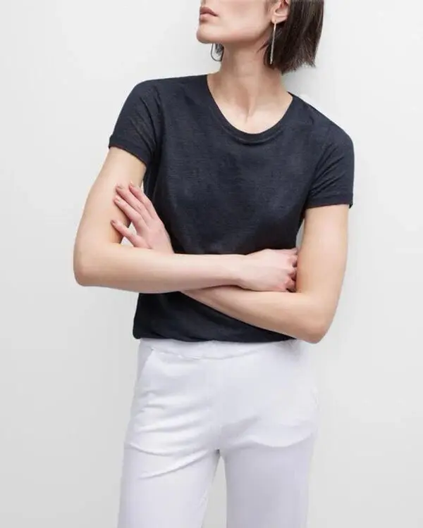 Majestic Filatures Stretch Linen Crewneck Tee - Noir