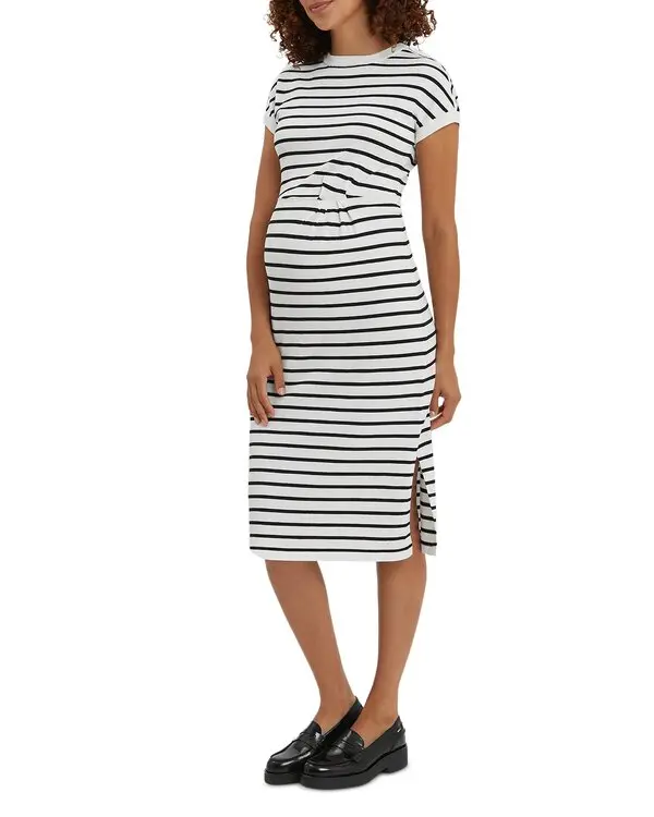 blue striped maternity dress La Lune Gathered One Shoulder Maxi Dress | Powder Blue | Dresses