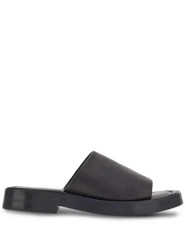 FERRAGAMO Crossover-strap Leather Slides - Black