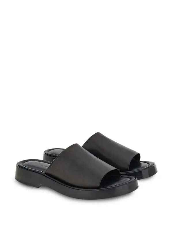 FERRAGAMO Crossover-strap Leather Slides - Black