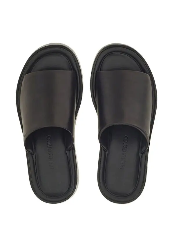 FERRAGAMO Crossover-strap Leather Slides - Black