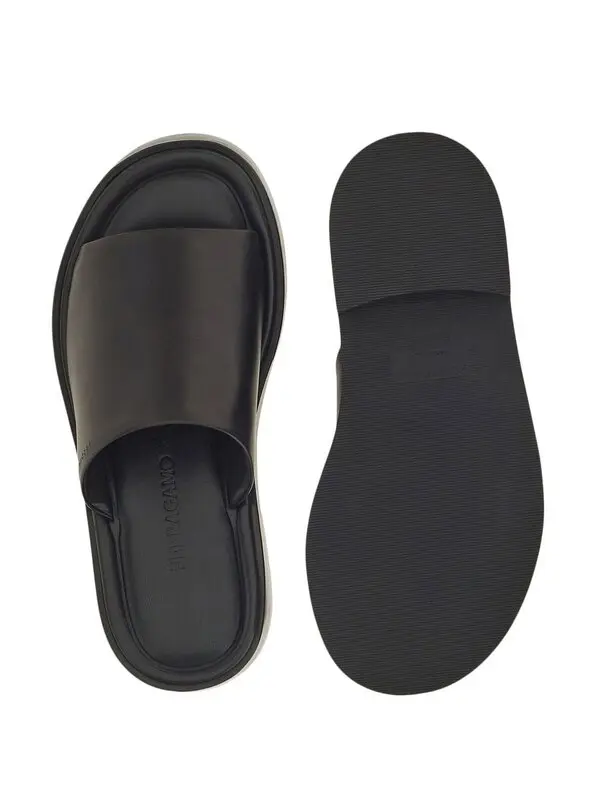 FERRAGAMO Crossover-strap Leather Slides - Black