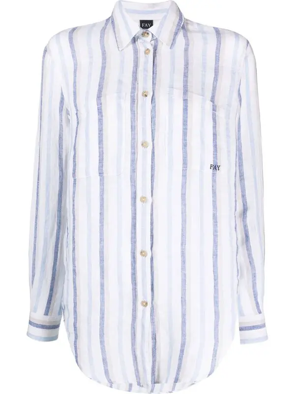 FAY Vertical-stripe Print Linen Shirt