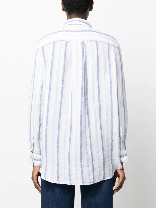 FAY Vertical-stripe Print Linen Shirt