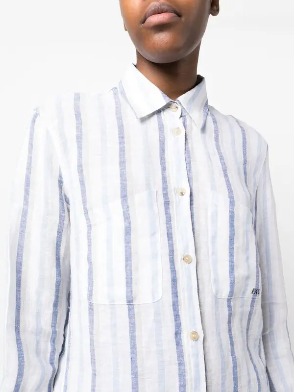 FAY Vertical-stripe Print Linen Shirt