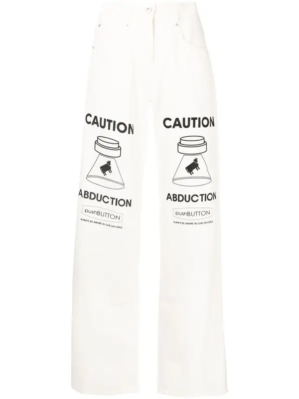 PUSHBUTTON Graphic Straight-leg Jeans - White