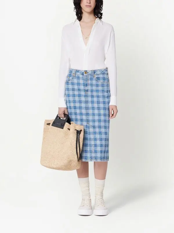 AMI Paris Gingham Denim Pencil Skirt