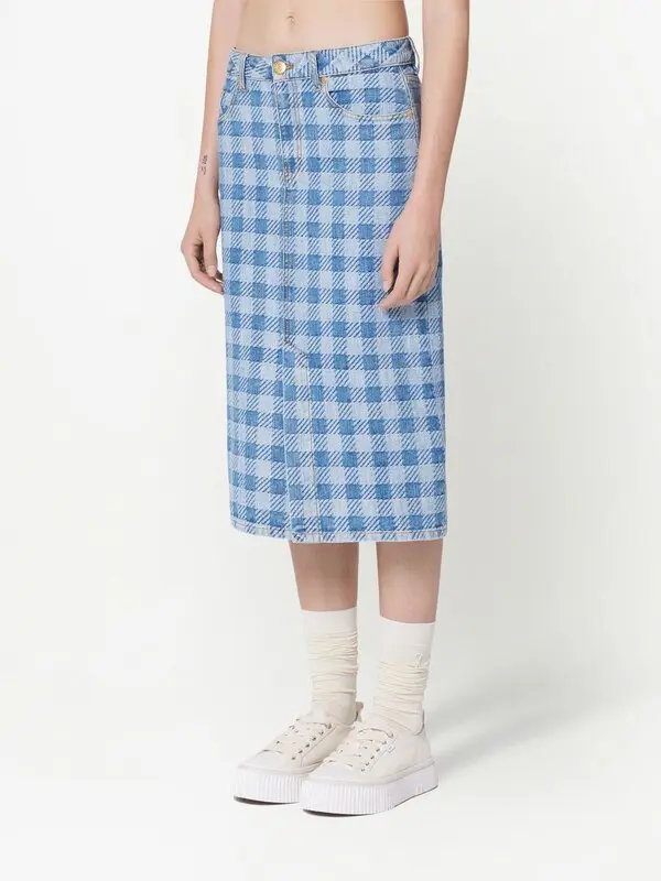 AMI Paris Gingham Denim Pencil Skirt