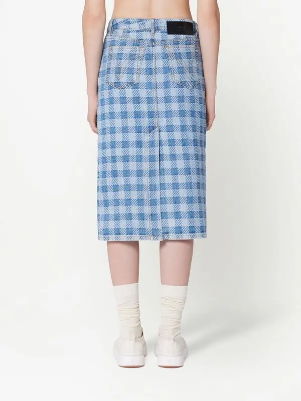 AMI Paris Gingham Denim Pencil Skirt