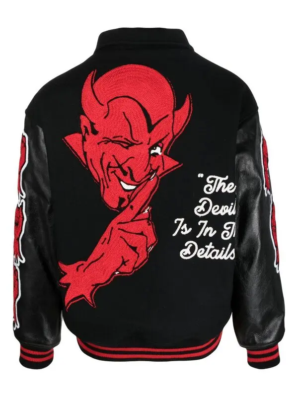 SAINT MXXXXXX Slogan Print Varsity Jacket - Black