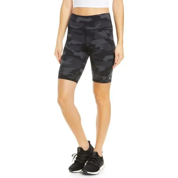 Sweaty Betty Power High Waist Pocket Bike Shorts - Black Tonal Camo Print