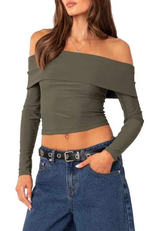 EDIKTED Brea Foldover Crop Top - Olive