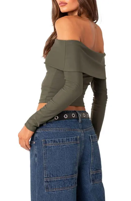 EDIKTED Brea Foldover Crop Top - Olive