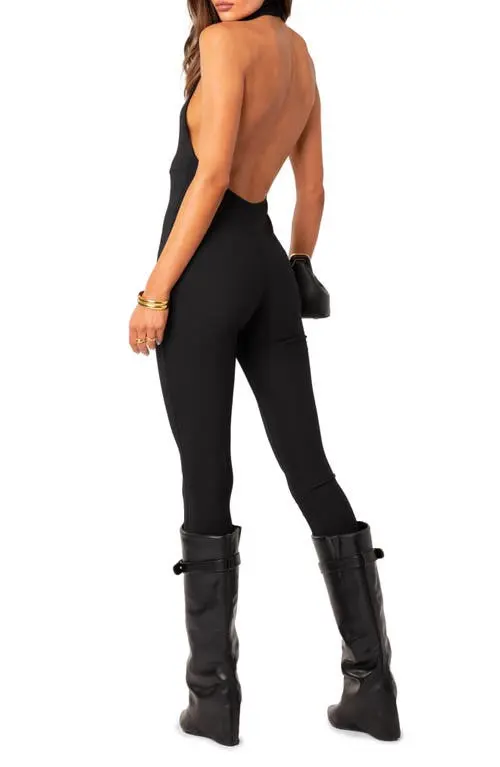 EDIKTED Aero Open Back Halter Jumpsuit