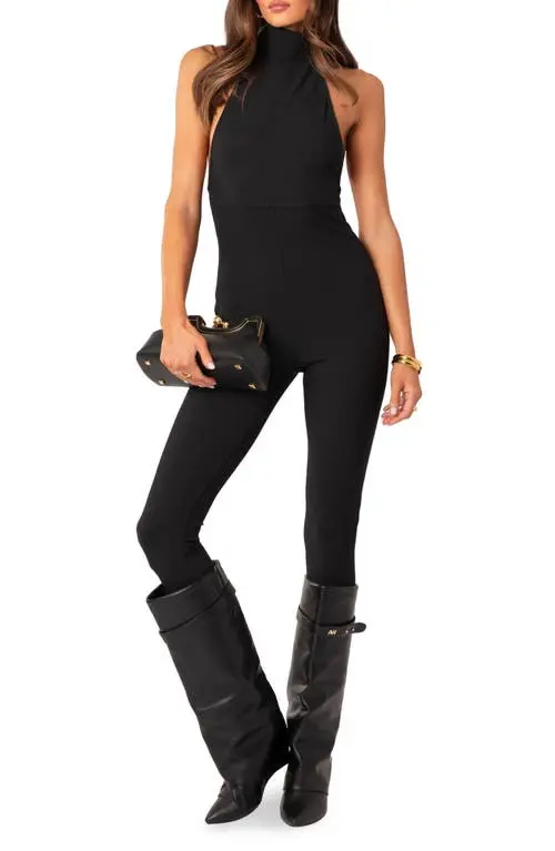 EDIKTED Aero Open Back Halter Jumpsuit - Black
