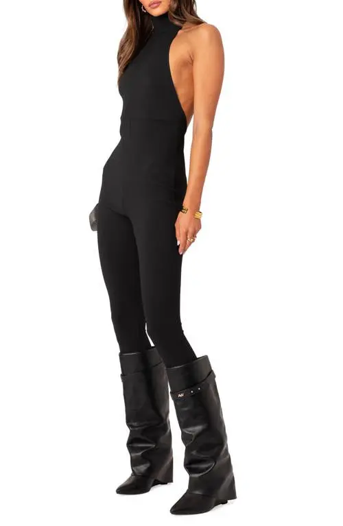 EDIKTED Aero Open Back Halter Jumpsuit