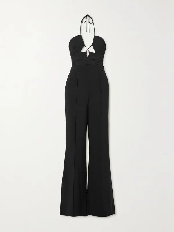 Simkhai Gala Cutout Pleated Jersey Halterneck Jumpsuit - Black