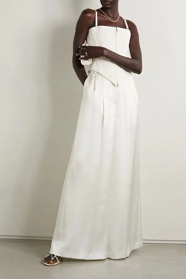 Christopher John Rogers Pleated Satin Wide-leg Trousers