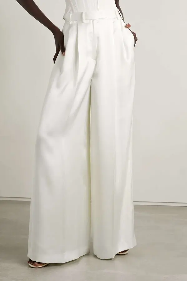 Christopher John Rogers Pleated Satin Wide-leg Trousers