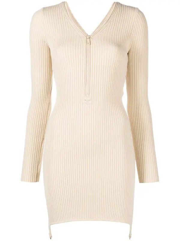 COURREGES Ribbed-knit Zip-up Dress