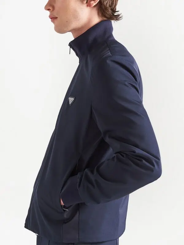 Prada Triangle-Logo Zip-Up Jacket In Blue | Editorialist