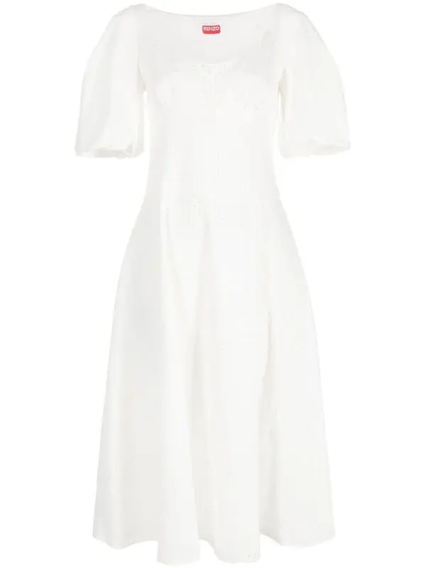 Kenzo Embroidered Puff-sleeve Midi Dress