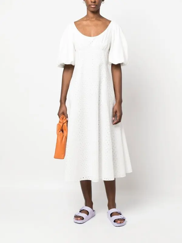 Kenzo Embroidered Puff-sleeve Midi Dress