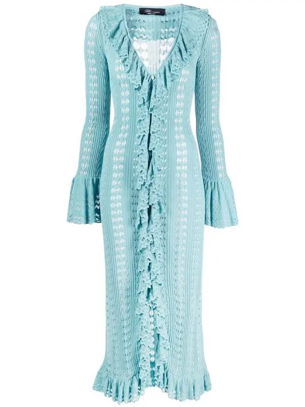 Blumarine Lace-trimmed Midi Dress - Blue