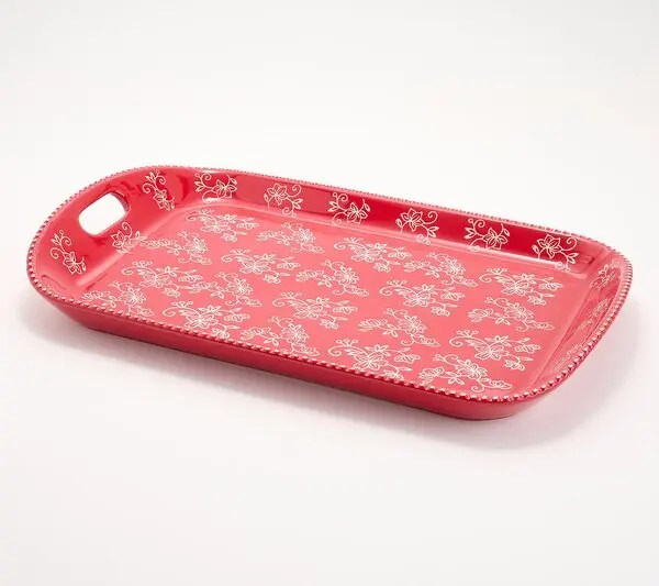 TEMP-TATIONS Floral Lace 16' Shallow Tray W/ Handle - One-color