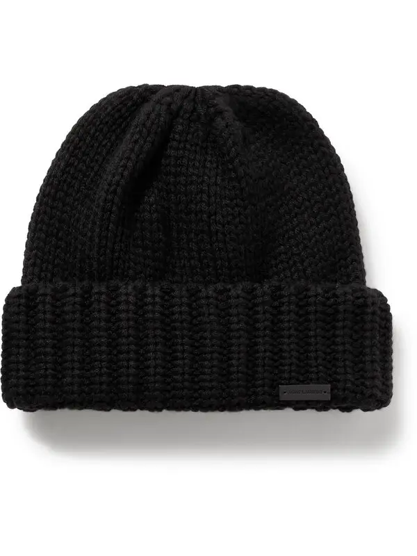 Saint Laurent Logo-appliquéd Ribbed Cashmere Beanie - Black
